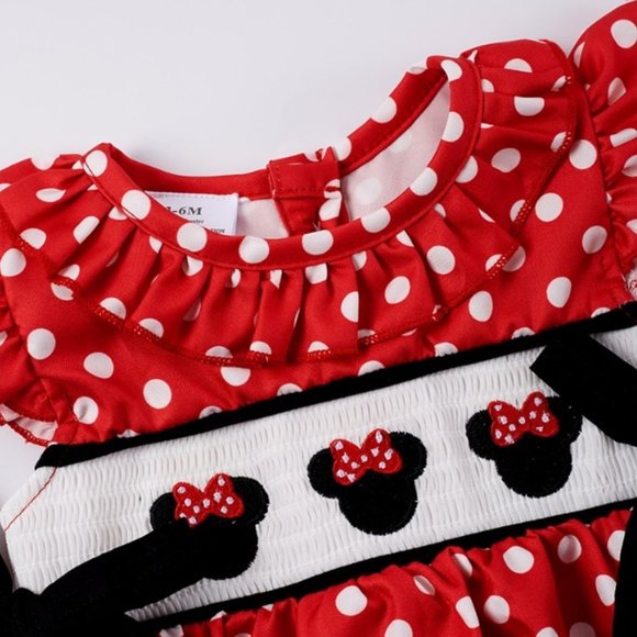 One Pieces | Minnie Mouse Baby Girls Smocked Embroidered Polka Dot Boutique Romper | Poshmark